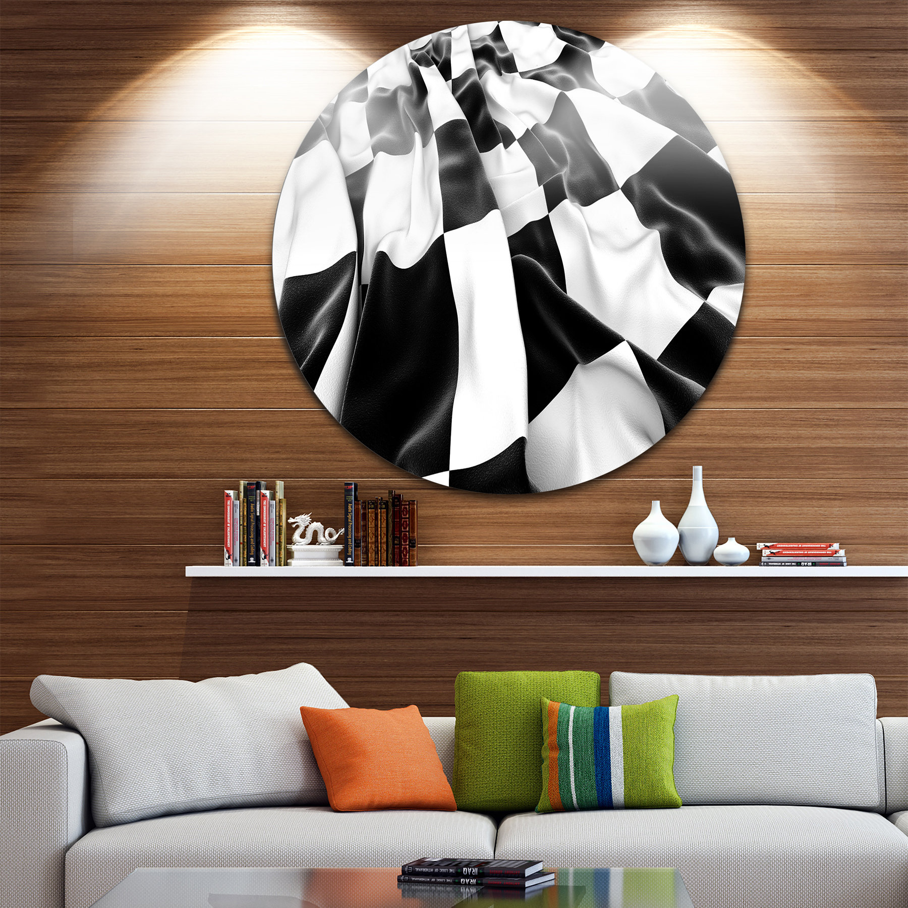 3D Checkered Flag, Abstract Digital Art Round Wall Art, Disc of 36 inch ...