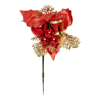 7" Outdoor Weatherproof Christmas Leaf Drum Ball Pick, Red, Set of 12 ...