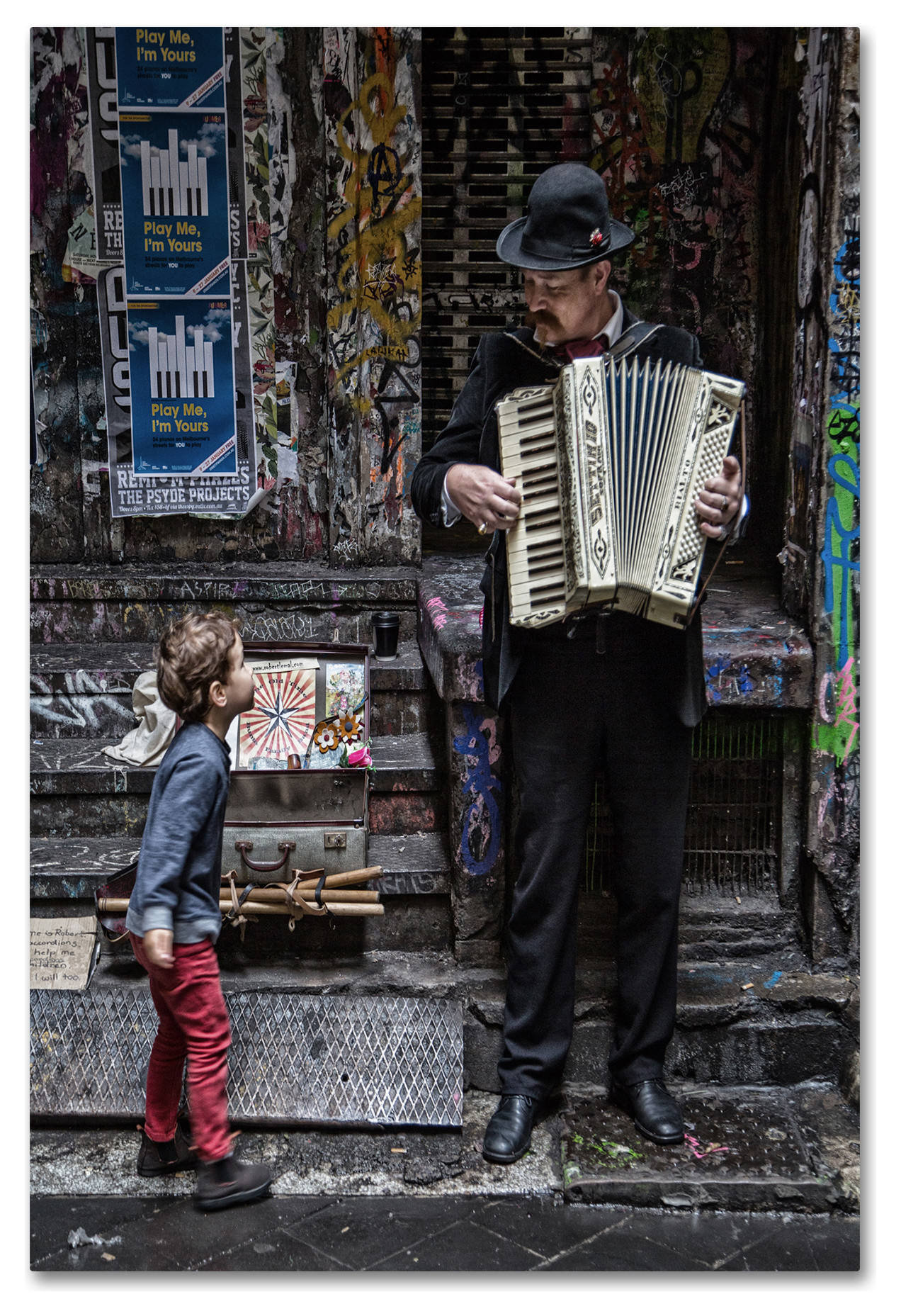 Vince Russell 'The Busker And The Boy' Canvas Art, 30"x47" - Contemporary - Prints And Posters ...