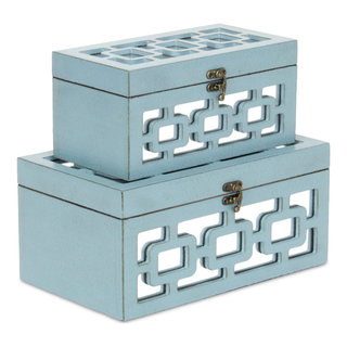 Blue Distressed Mirrored Wood Boxes Set - Contemporary - Decorative ...