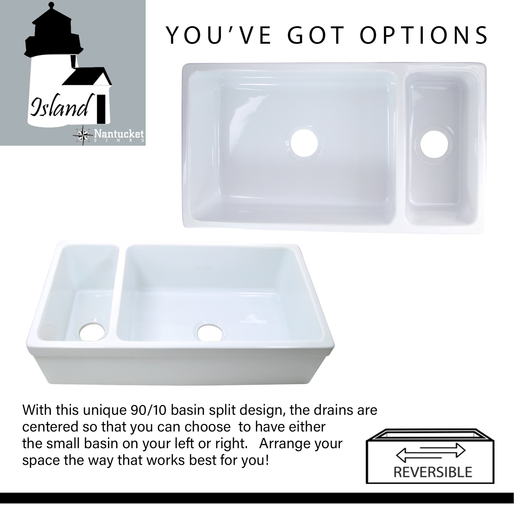 90/10 Reversible Double Bowl Italian Fireclay Farmhouse Sink ...