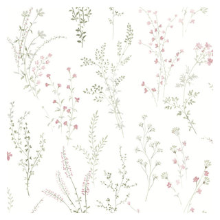 Wildflower Sprigs Peel & Stick Wallpaper - Contemporary - Wallpaper ...