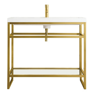Boston 39.5" Stainless Steel Sink Console Radiant Gold w/White ...