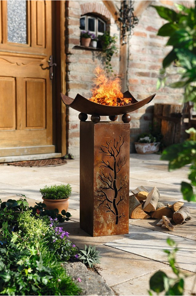 Rustic Metal Fire Pillar With Removable Bowl, "Brazier" Fire Column, 2 ...