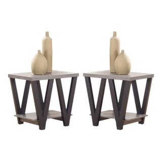 Home Square V Shaped End Table in Antique Gray and Black - Set of 2 ...