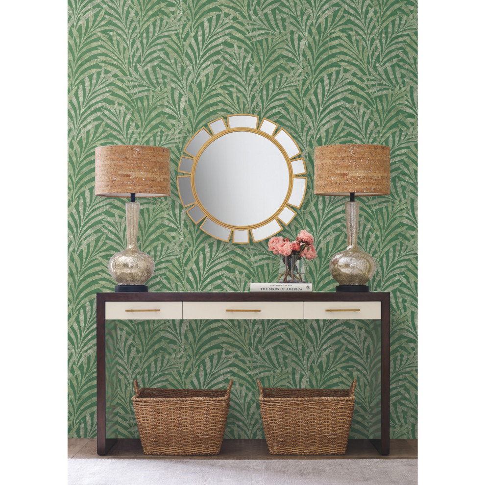 Green Tea Leaves Stripe Wallpaper - Contemporary - Wallpaper - by York ...