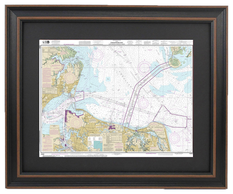 Poster Size Framed Nautical Chart; Cape Charles to Norfolk Harbor ...