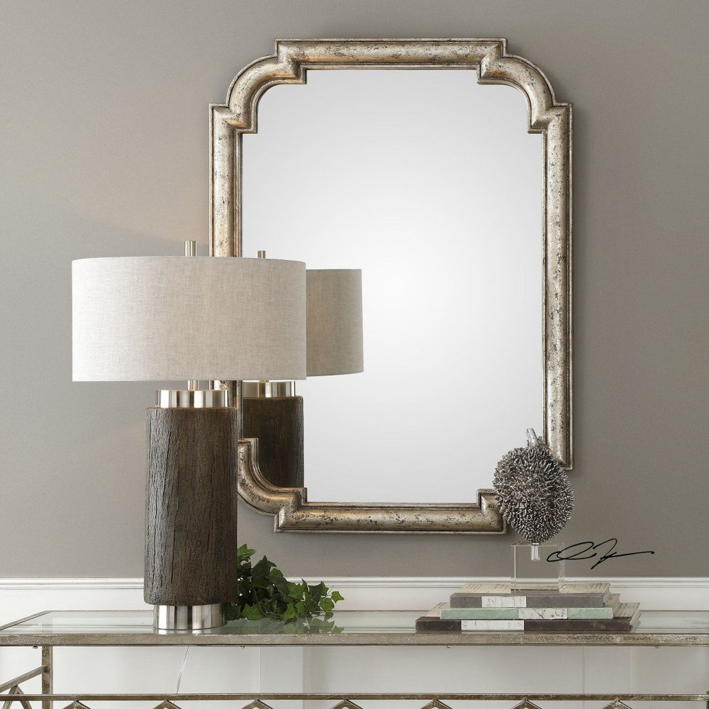 Rustic Rectangular Wall Mirror in Antiqued Silver Leaf Scalloped ...