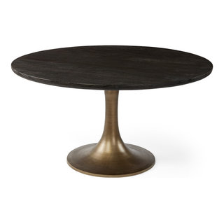 McLeod II Round Brown Solid Wood Top Gold Metal Base Dining Table ...