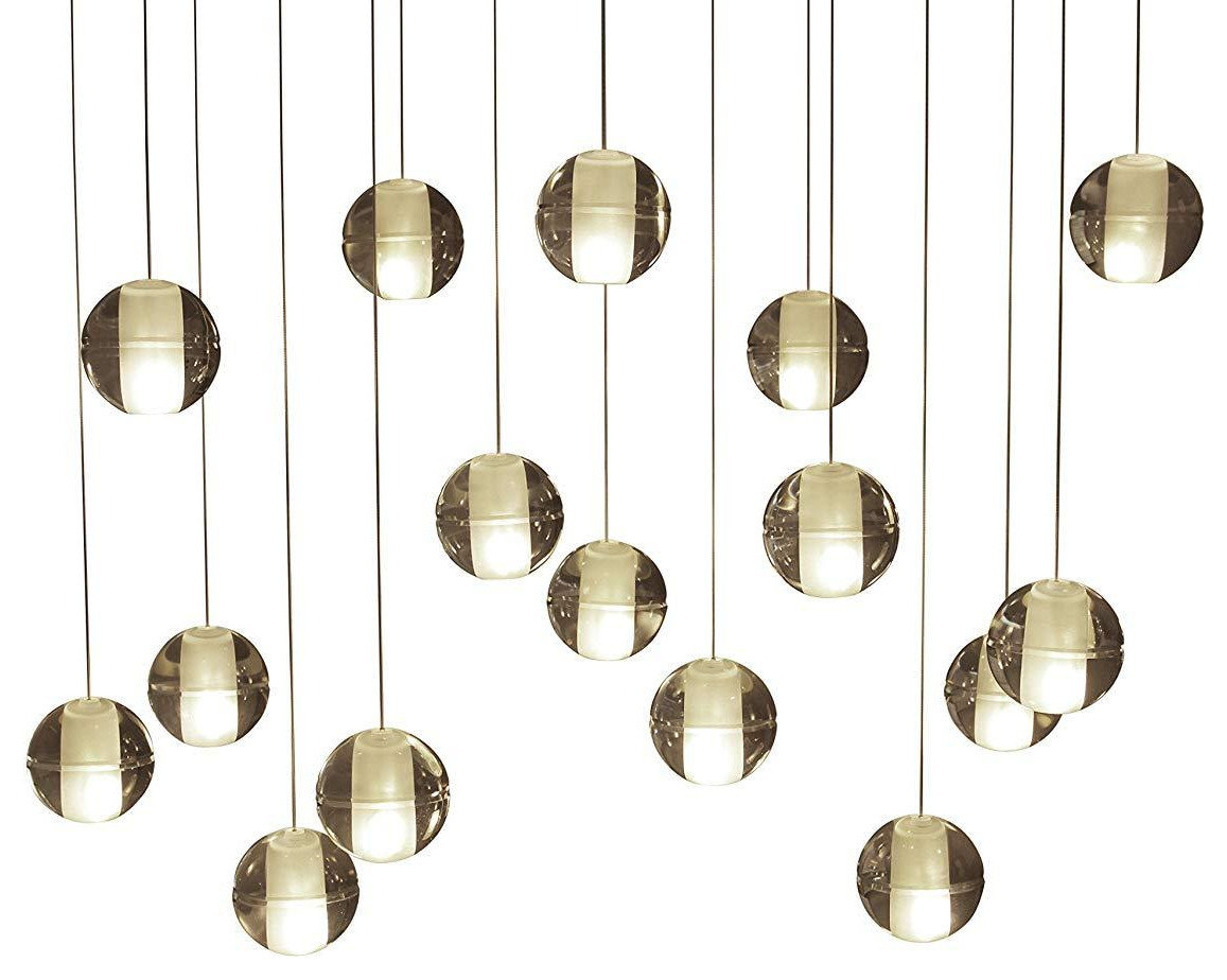 16-Light LED Rectangular Floating Clear Glass Ball Chandelier ...