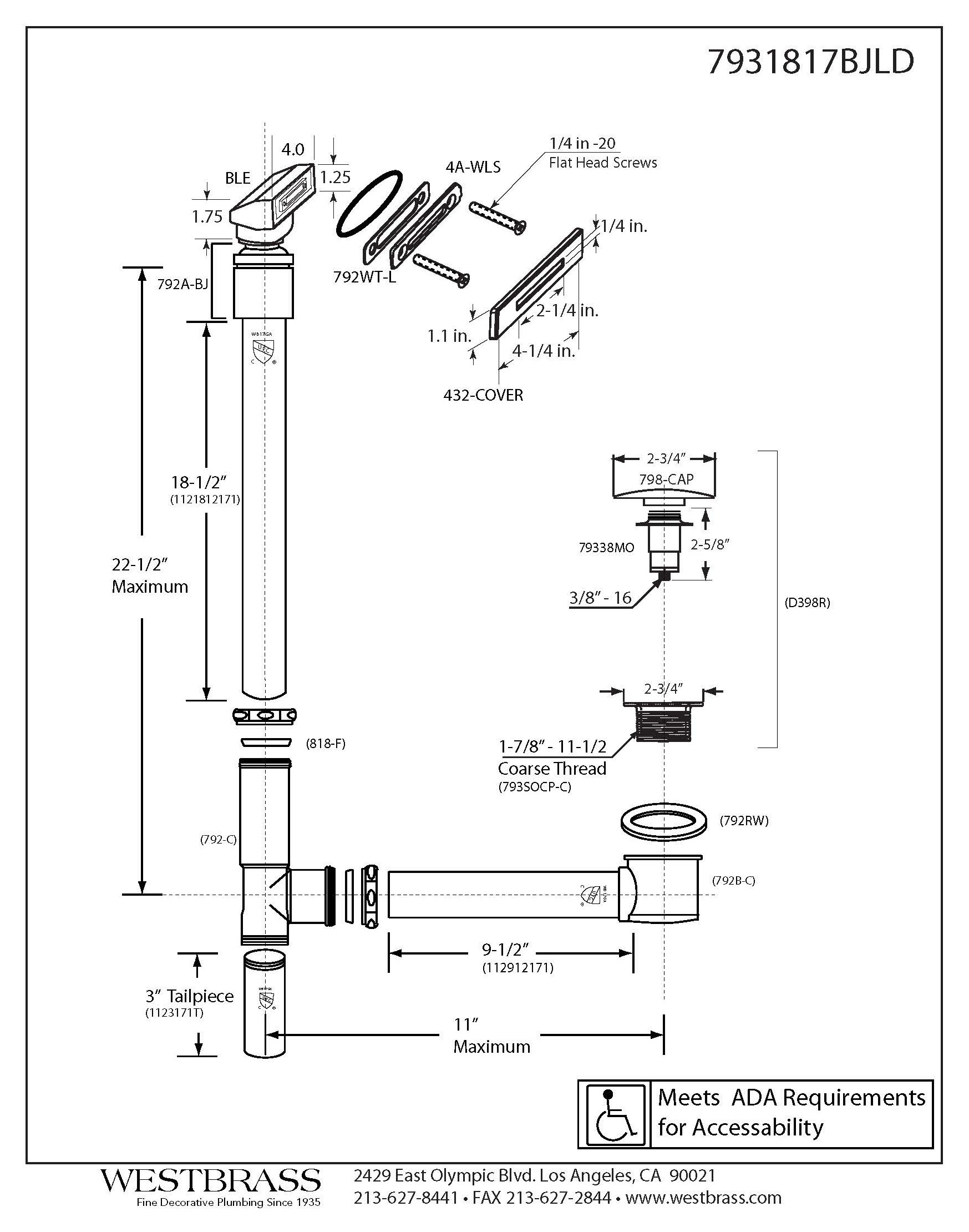22" Ball Joint Linear Overflow With ADA Approved Tip-Toe Drain - Modern ...