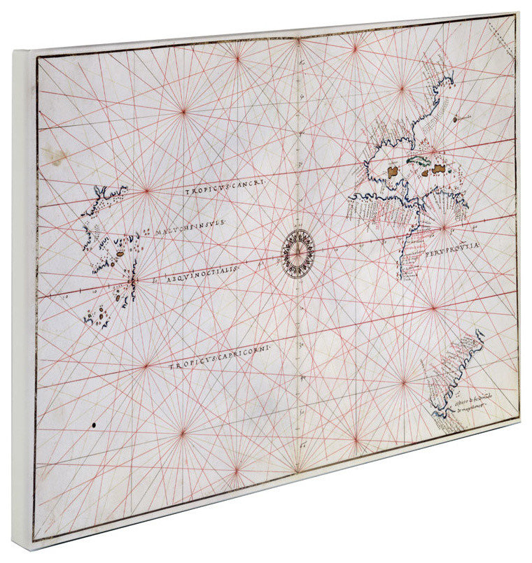 'Nautical Chart of the Pacific Ocean, 1500s' Canvas Art, 14" x 19 ...