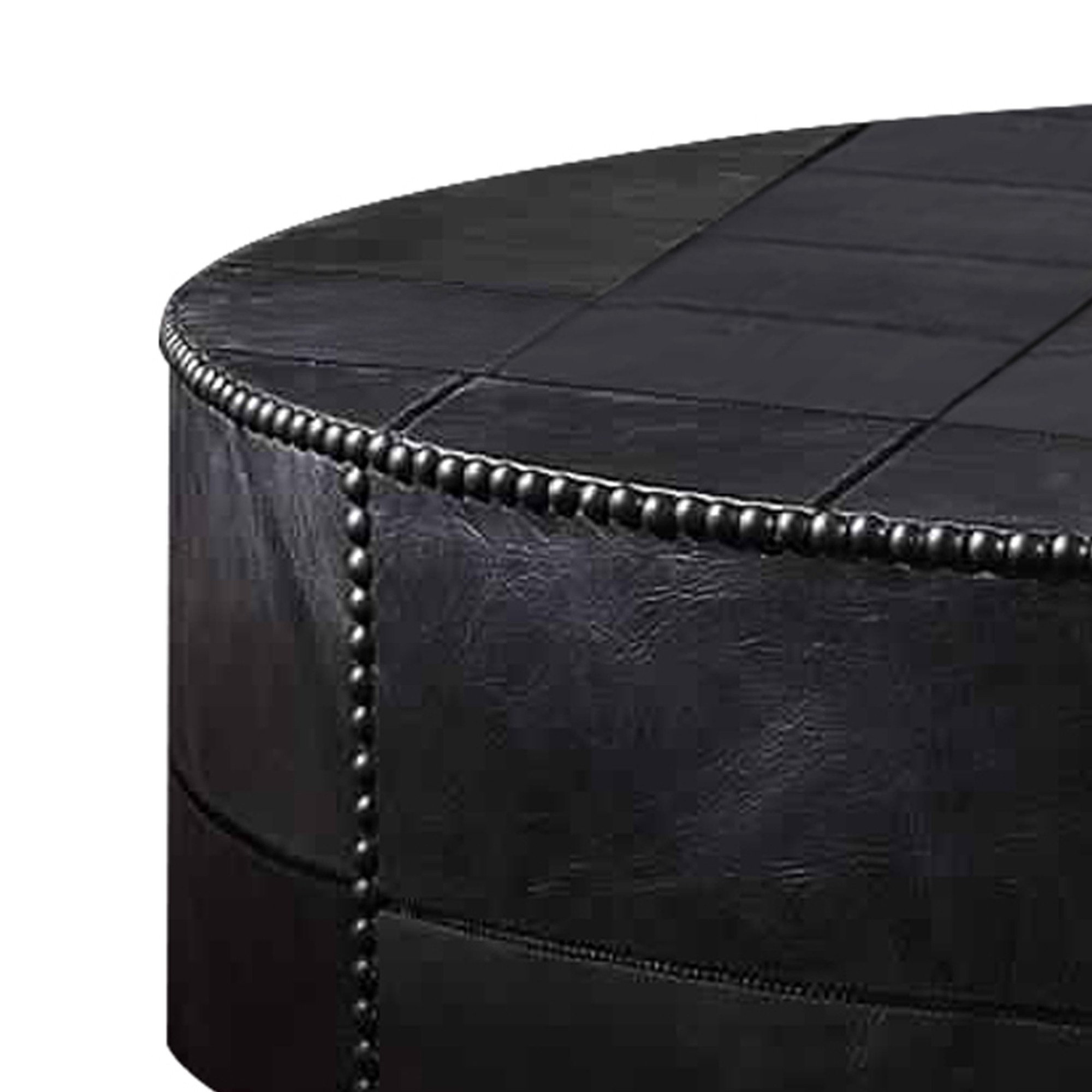 Round Leatherette Wrapped Metal Coffee Table with Bolt Accent, Slate ...