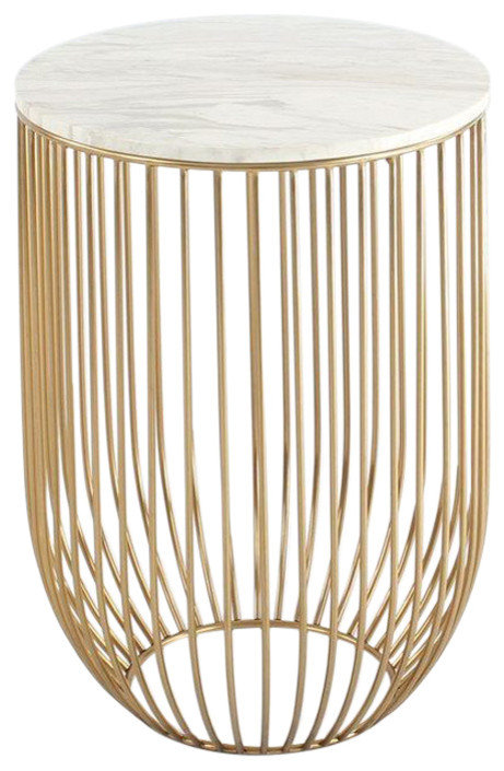 Mie Side Table, Carrara Marble Top and Gold Base - Contemporary - Side ...