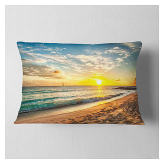 White Beach in Island of Barbados Modern Seascape Throw Pillow, 12"x20 ...