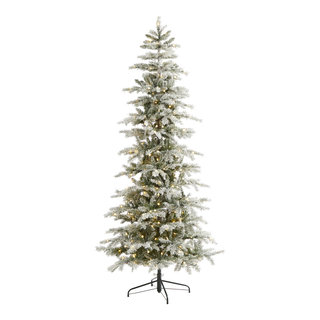 7.5' Slim Flocked Nova Scotia Spruce Faux Xmas Tree W/Lights & Bendable ...