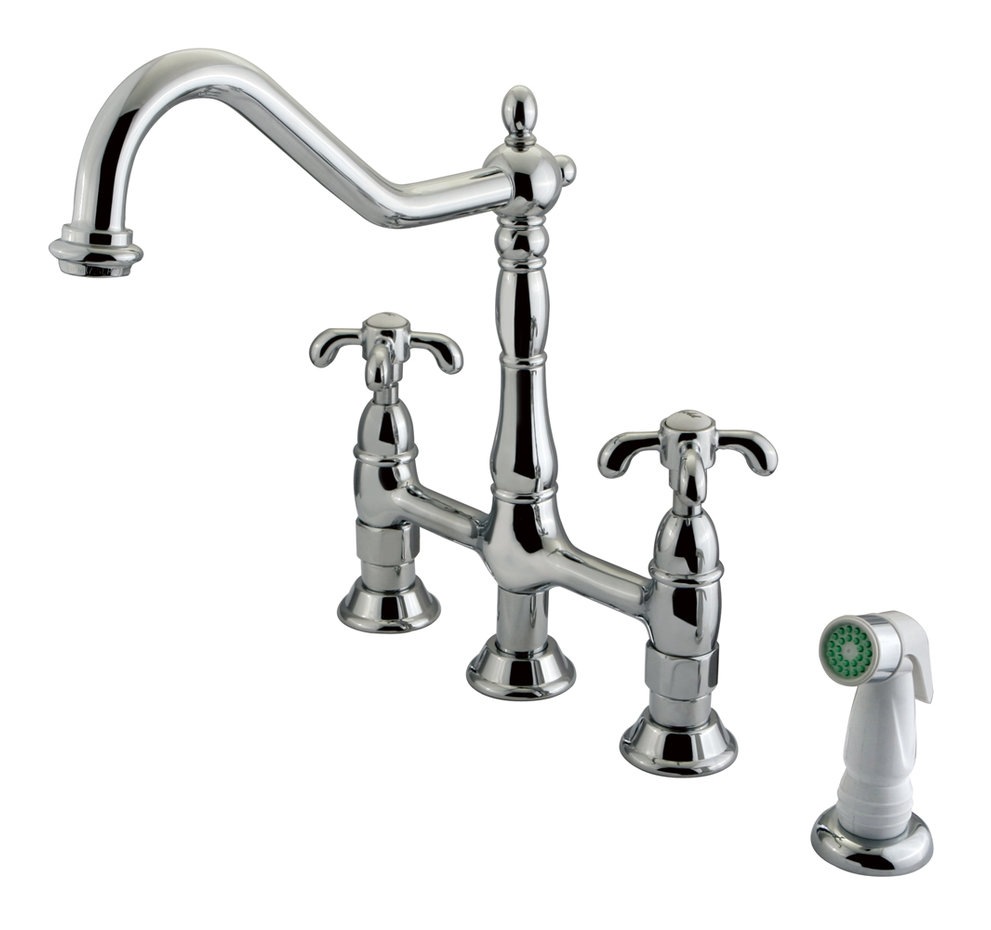French Country Double Handle 8" Centerset Kitchen Faucet with White ...