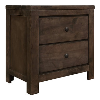 Transitional Nightstand, Block Legs and Rounded Knobs, Distressed Gray ...