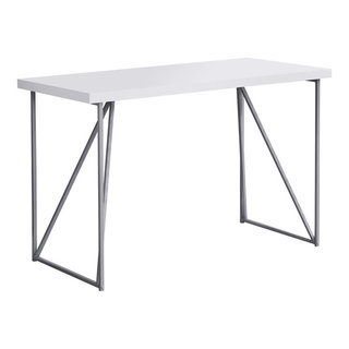 48" Computer Desk, White, Silver Metal - Contemporary - Desks And ...