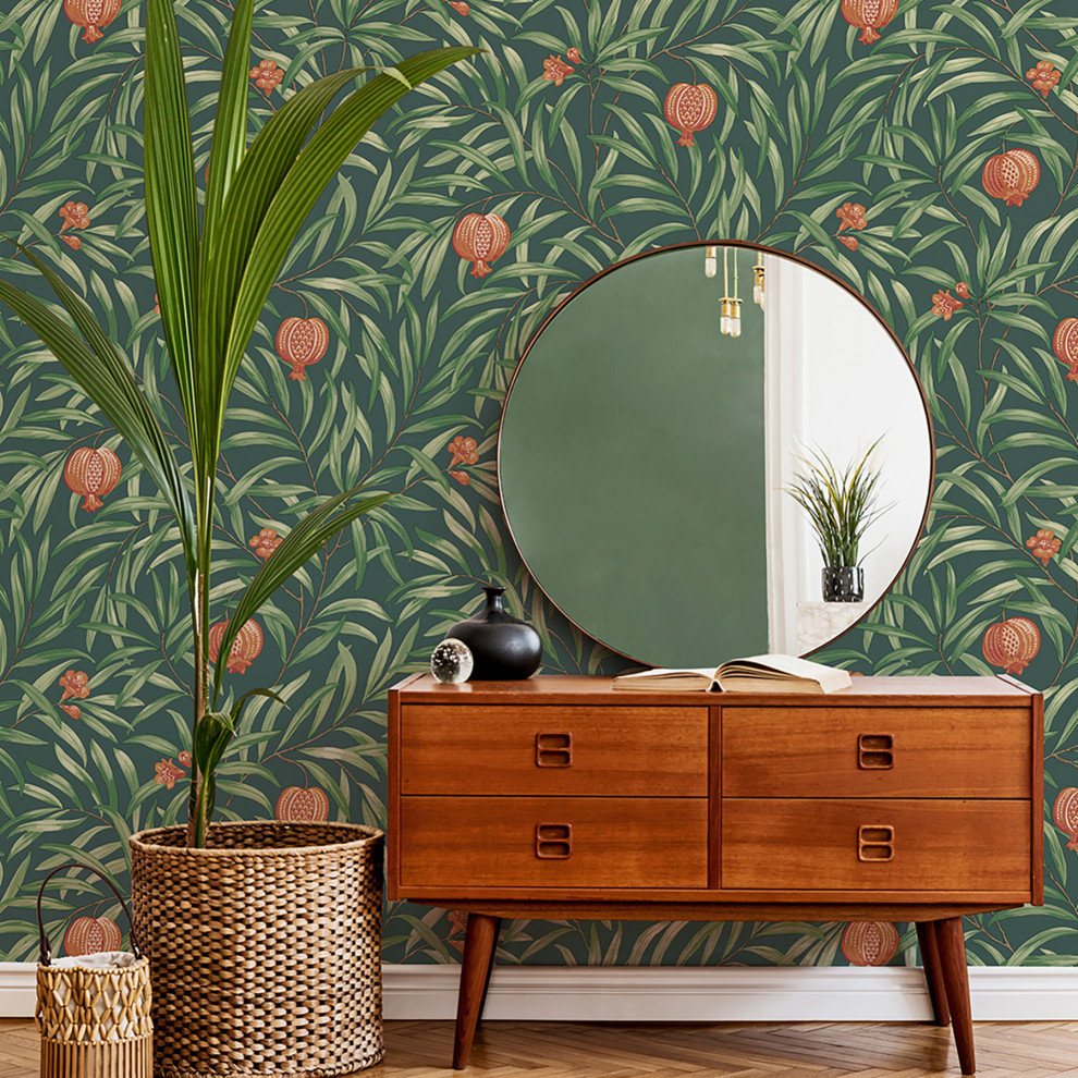 Belgravia Decor Elena Green Pomegranate Wallpaper, Bolt - Tropical ...