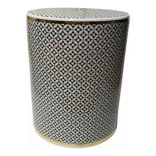 Geometric Patterned Ceramic Garden Stool, White And Black ...