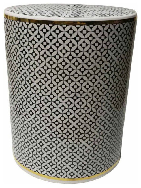 Geometric Patterned Ceramic Garden Stool, White And Black ...