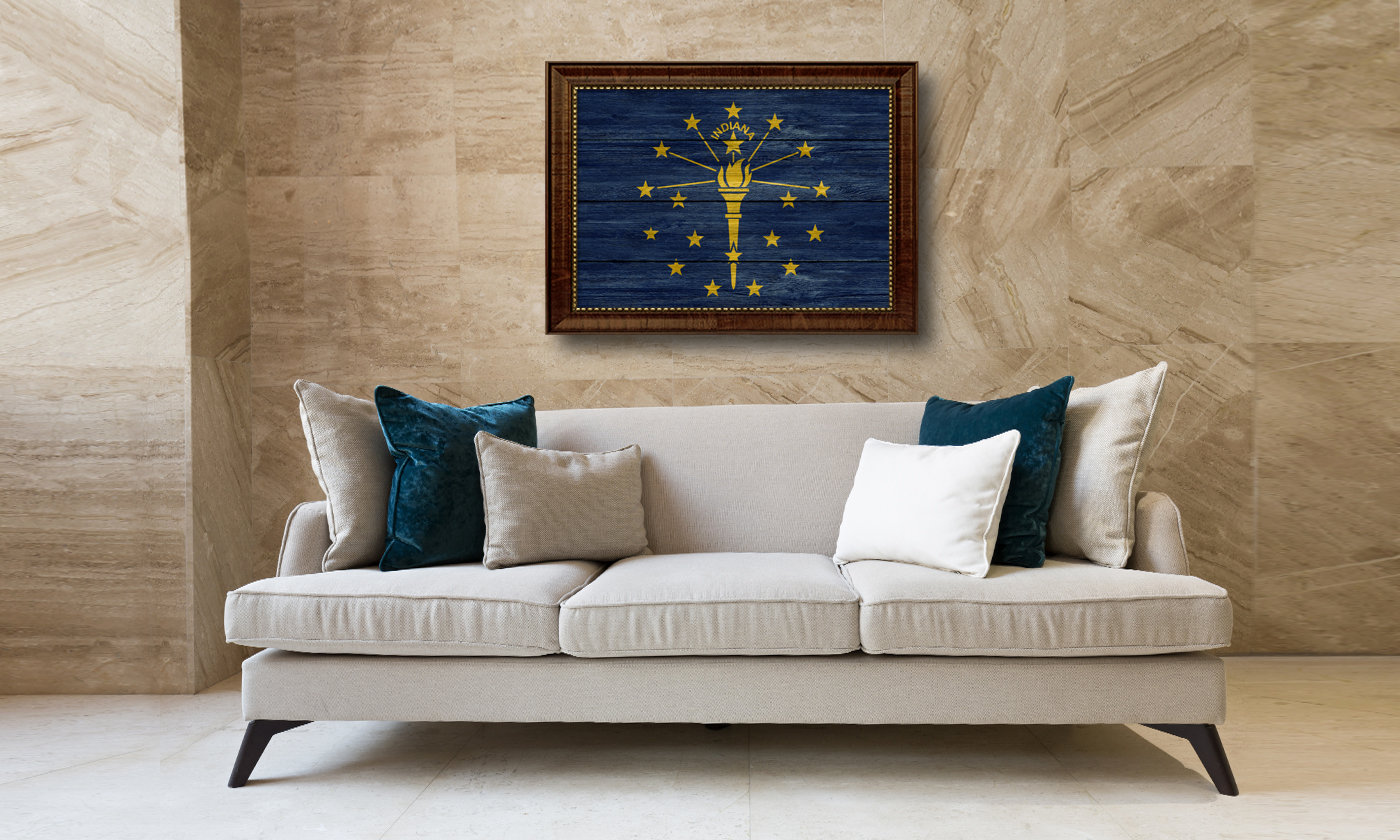 Indiana State Textured Flag Print With Brown Gold Frame, 23" X 33 ...