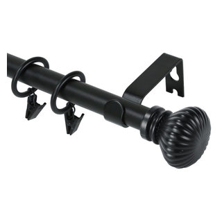 Fluted Ball Adjustable Single Curtain Rod Set With Rings, 5/8", 48"-84 ...