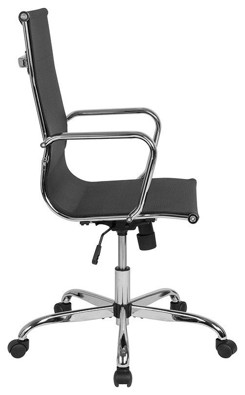 Black Mesh Mid-Century Modern Swivel Office Chair, Spring-Tilt Control ...