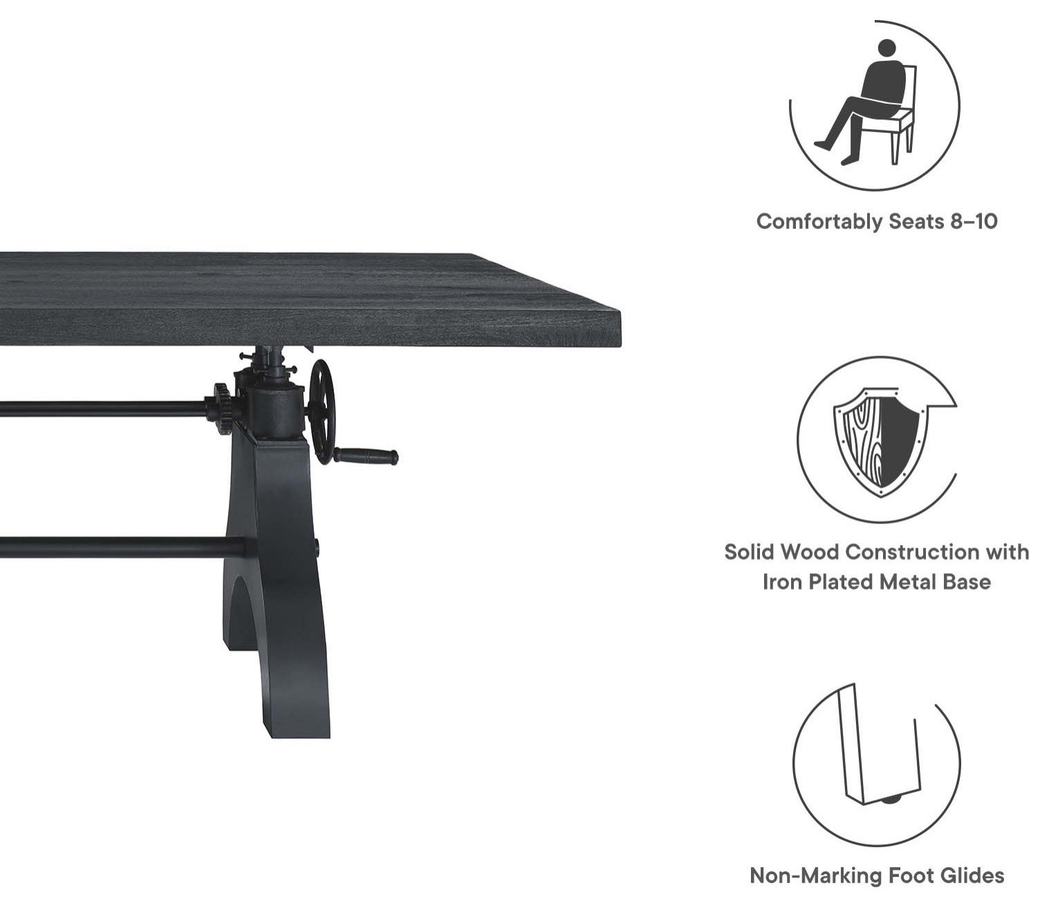 Genuine 96" Crank Adjustable Height Dining and Conference Table - Black ...