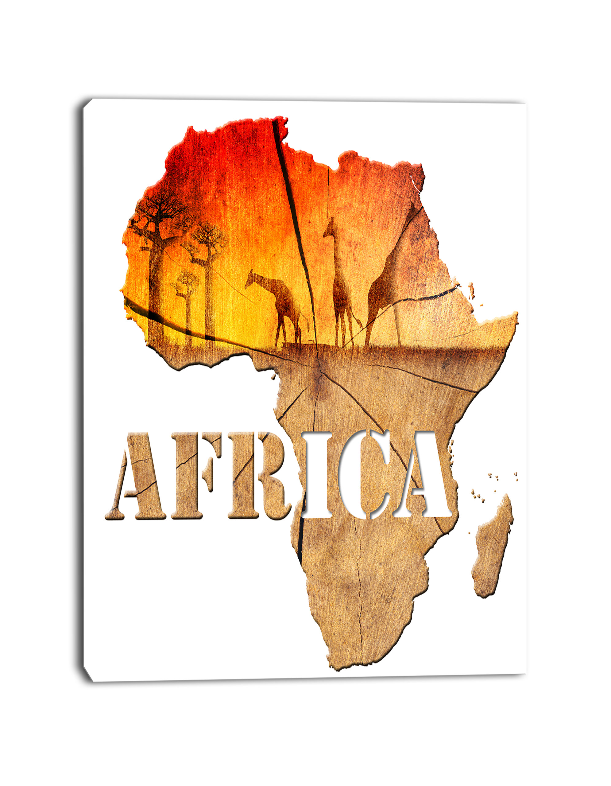 Africa Map Wooden Illustration, Abstract Canvas Artwork, 30"x40"x1.5 ...