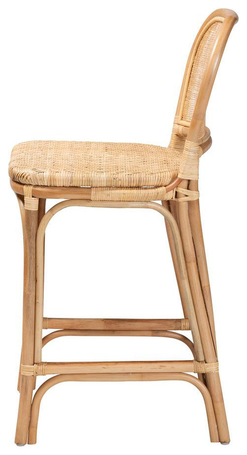 Baxton Studio Adrena Modern Bohemian Natural Brown Rattan Counter Stool ...