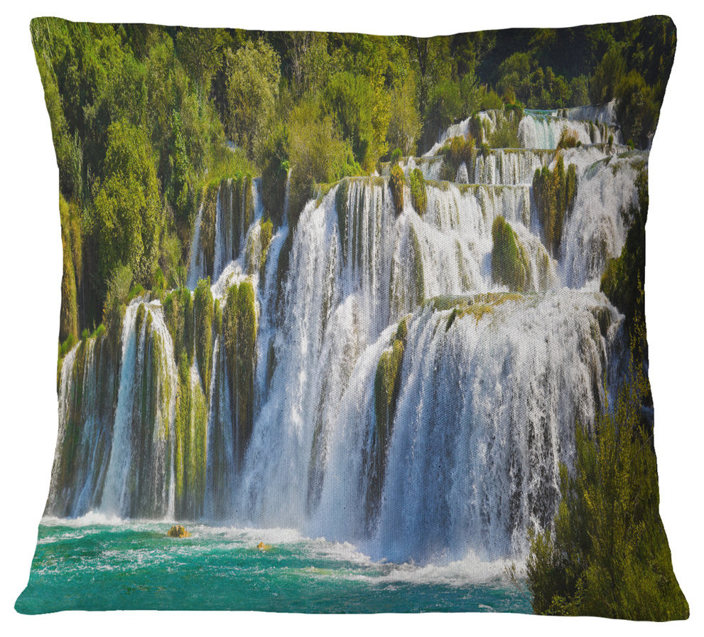 Waterfall KRKA Panorama Landscape Photography Throw Pillow, 18"x18 ...
