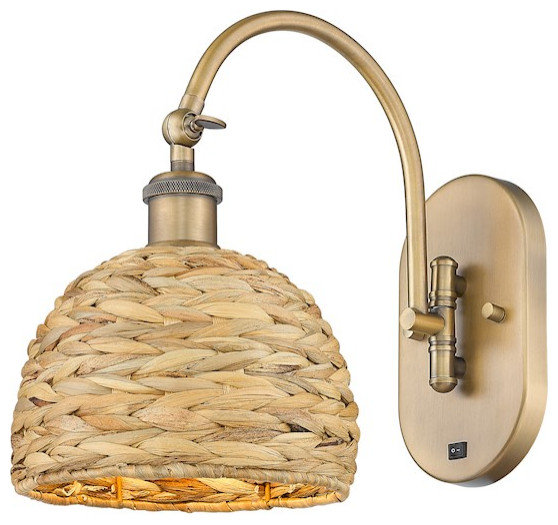 Innovations Woven Rattan 1-Light 8" Sconce, Swivel, Brushed Brass ...