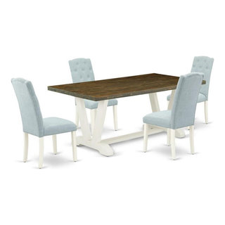 East West Furniture V-Style 5-piece Dining Set in Linen White/Baby Blue ...