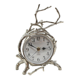 Elegant Twig Branch Nickel Table Clock Mantel Desk Round Silver Natural ...