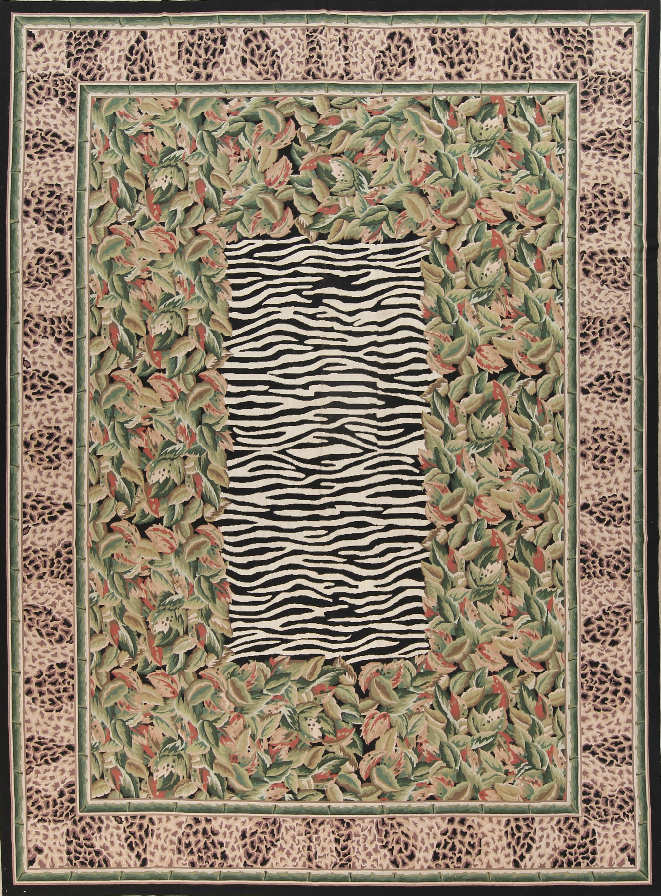 Nature/Floral Animal Print Aubusson Flat-Woven Oriental Rug, Multi, 11 ...