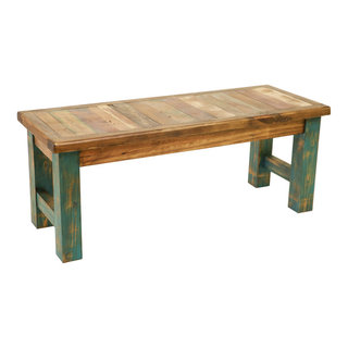 Rustic Reclaimed Wood Bench, Turquoise, 72" - Farmhouse - Accent And ...