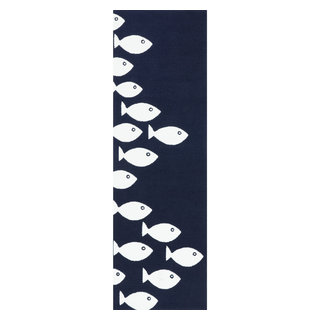 Novelty Outdoor Hand Hooked Area Rug Fish Outdoor, 2'6"x8' - Beach ...