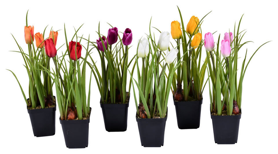 10" Potted Tulip Assortment 6/Set - Traditional - Artificial Flower ...