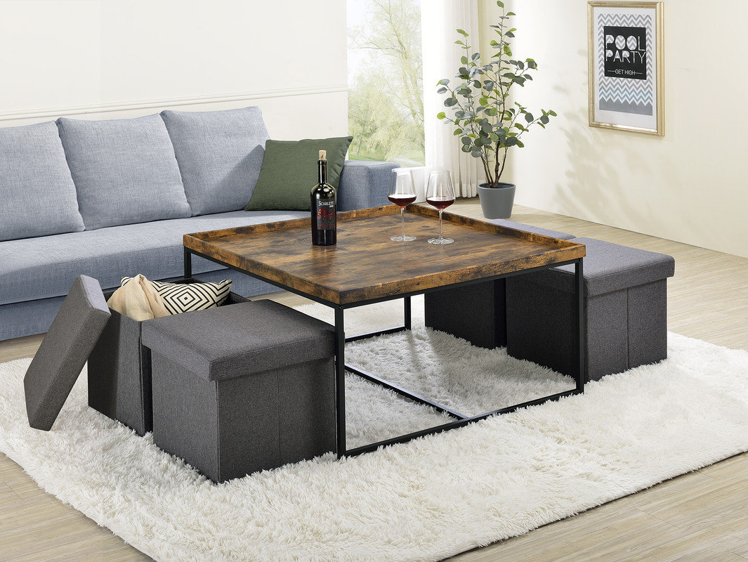 Vinny Wood Grain 5-Piece Coffee Table Set With Raised Edges ...