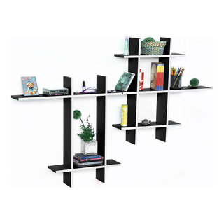 Dark Night-MEGA Leather Cross Type Shelf / Bookshelf / Floating Shelf ...