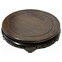 11.75" Oriental Motif Brown Wood Round Table Top Display Stand Riser ...