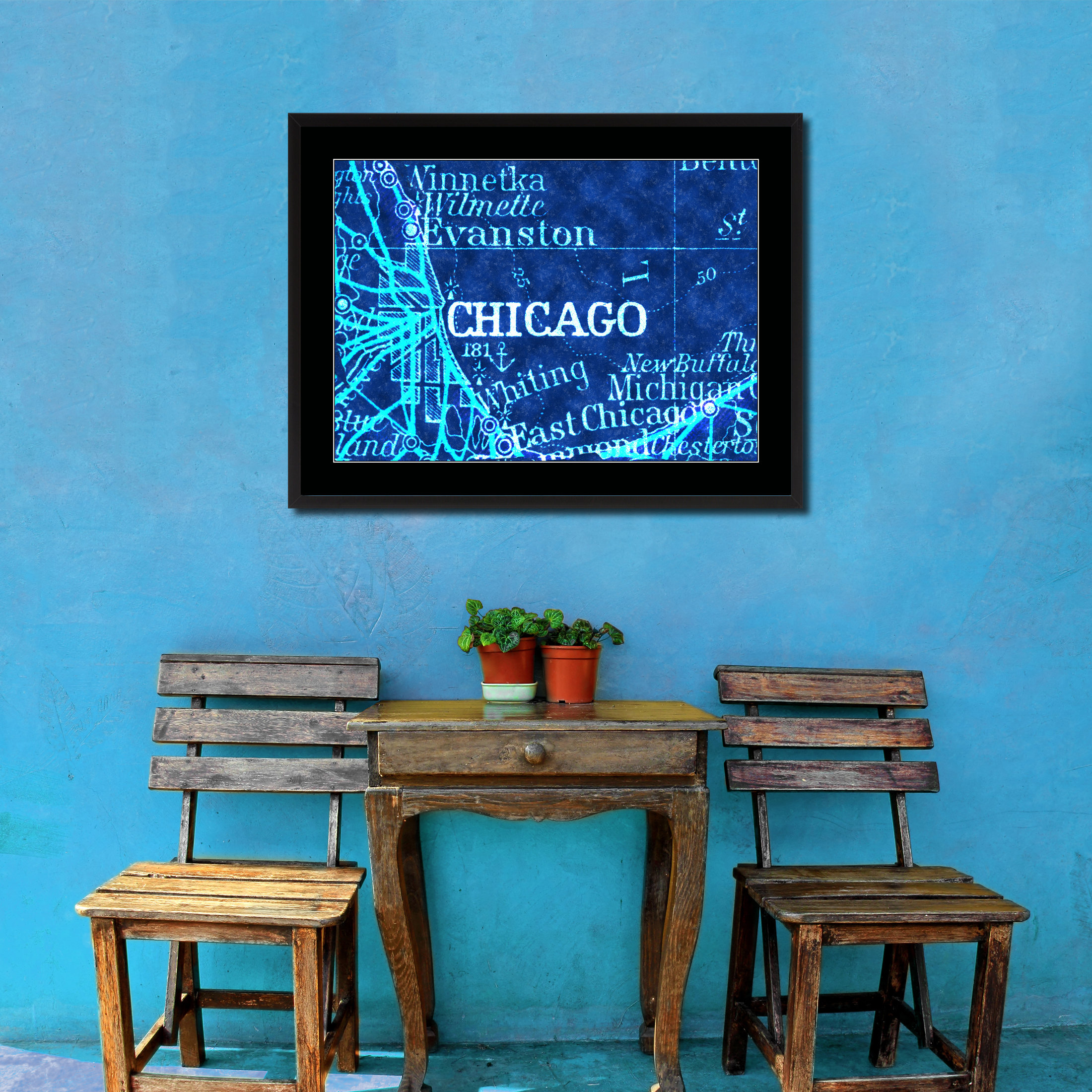 Chicago Illinois Vintage Vivid Color Map Canvas, 16"x21" - Contemporary ...