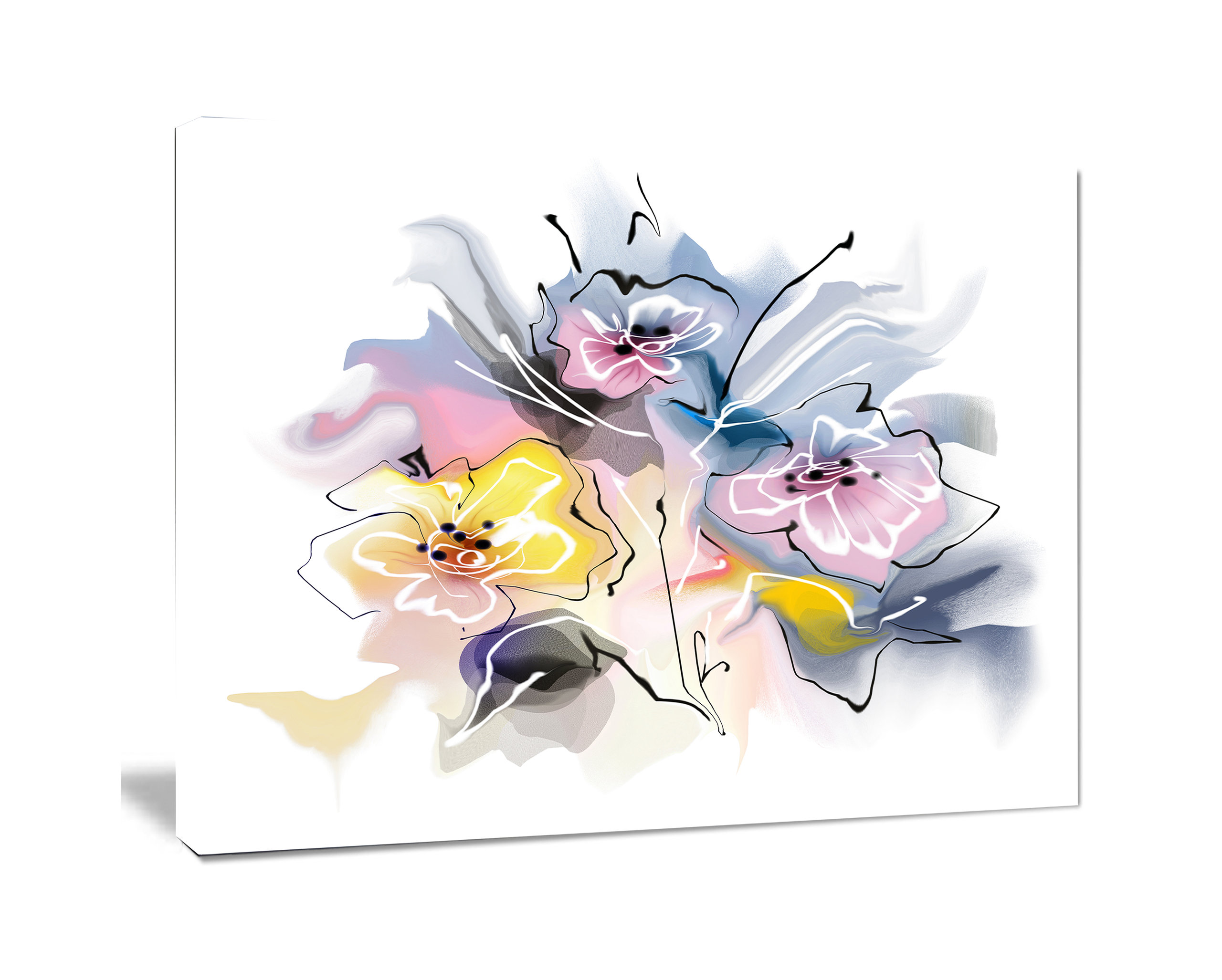 Textured Floral Drawing, Extra Large Floral Wall Art, 20"x12 ...