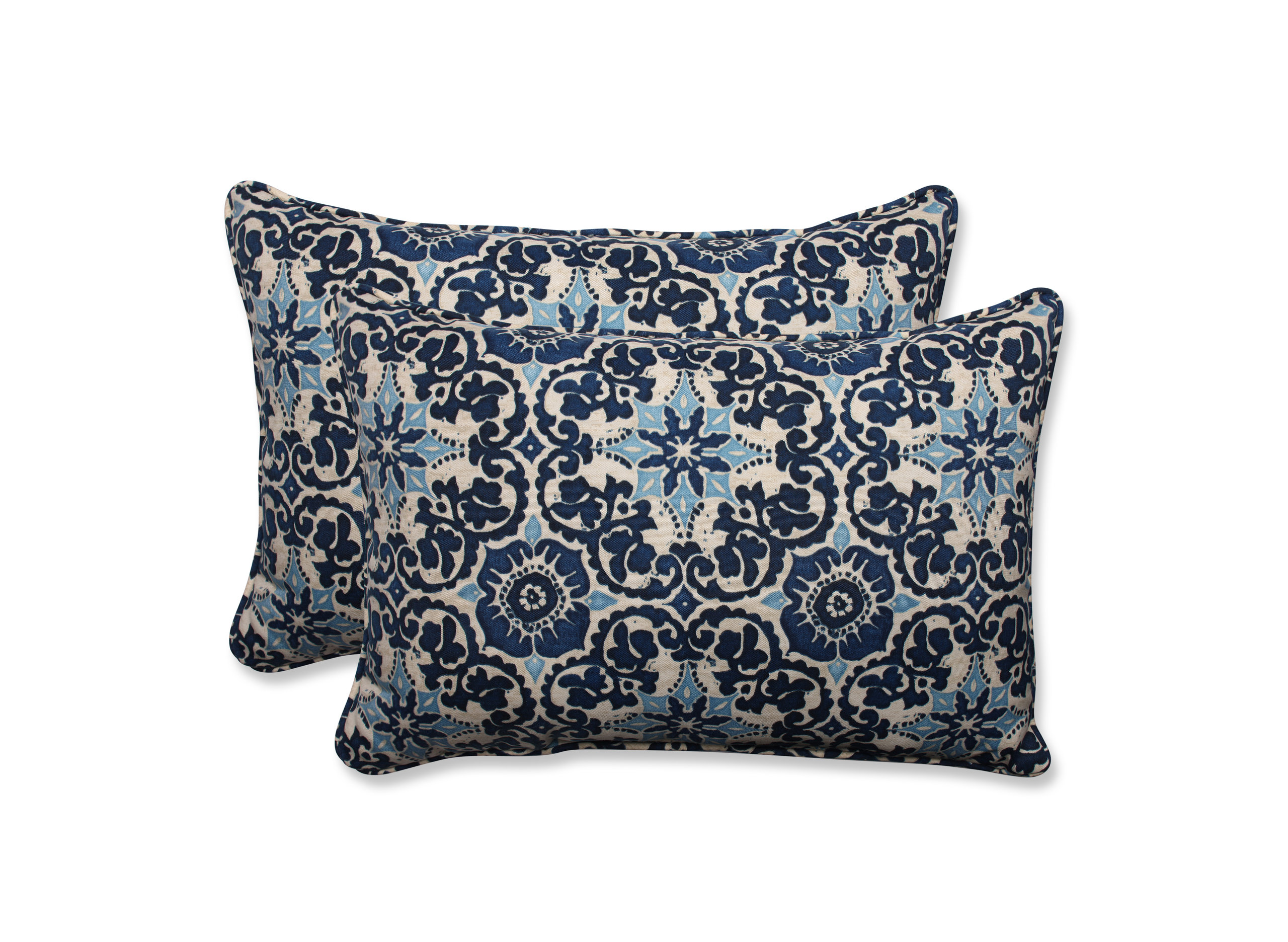 Woodblock Prism Blue Oversized Rectangular Throw Pillow, Set of 2, 24.5 ...