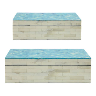 2-Piece Resin Herringbone Box Set, Blue - Contemporary - Decorative ...