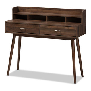 Disa Mid-Century Modern Walnut Brown Finished 2-Drawer Desk ...