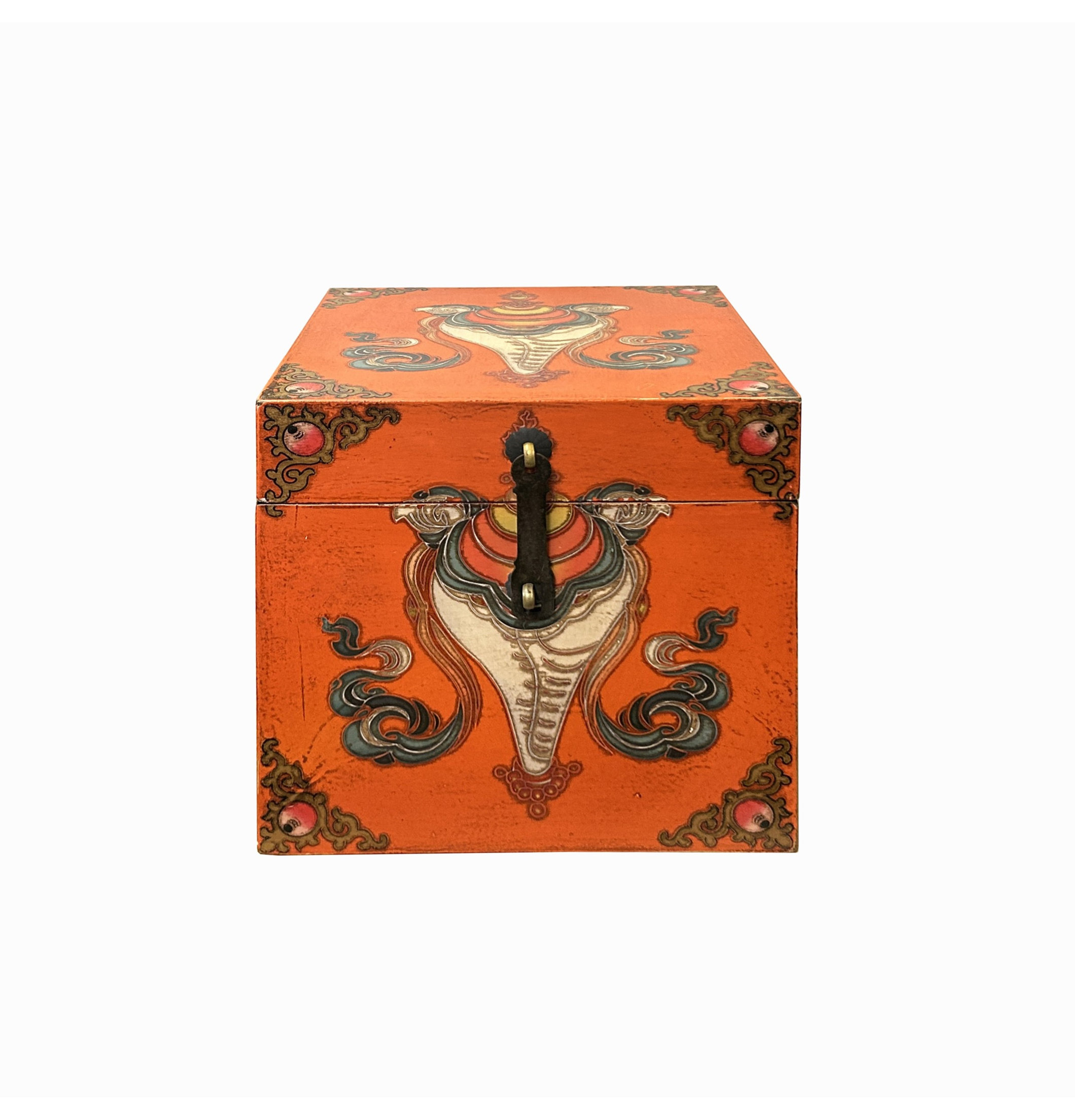 Chinese Distressed Orange Conch Graphic Square Shape Box Hws3496 ...