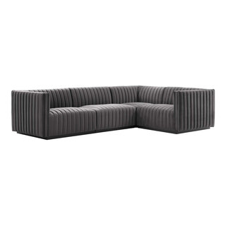 Conjure Channel Tufted Performance Velvet 4-Piece Sectional, Black Gray ...